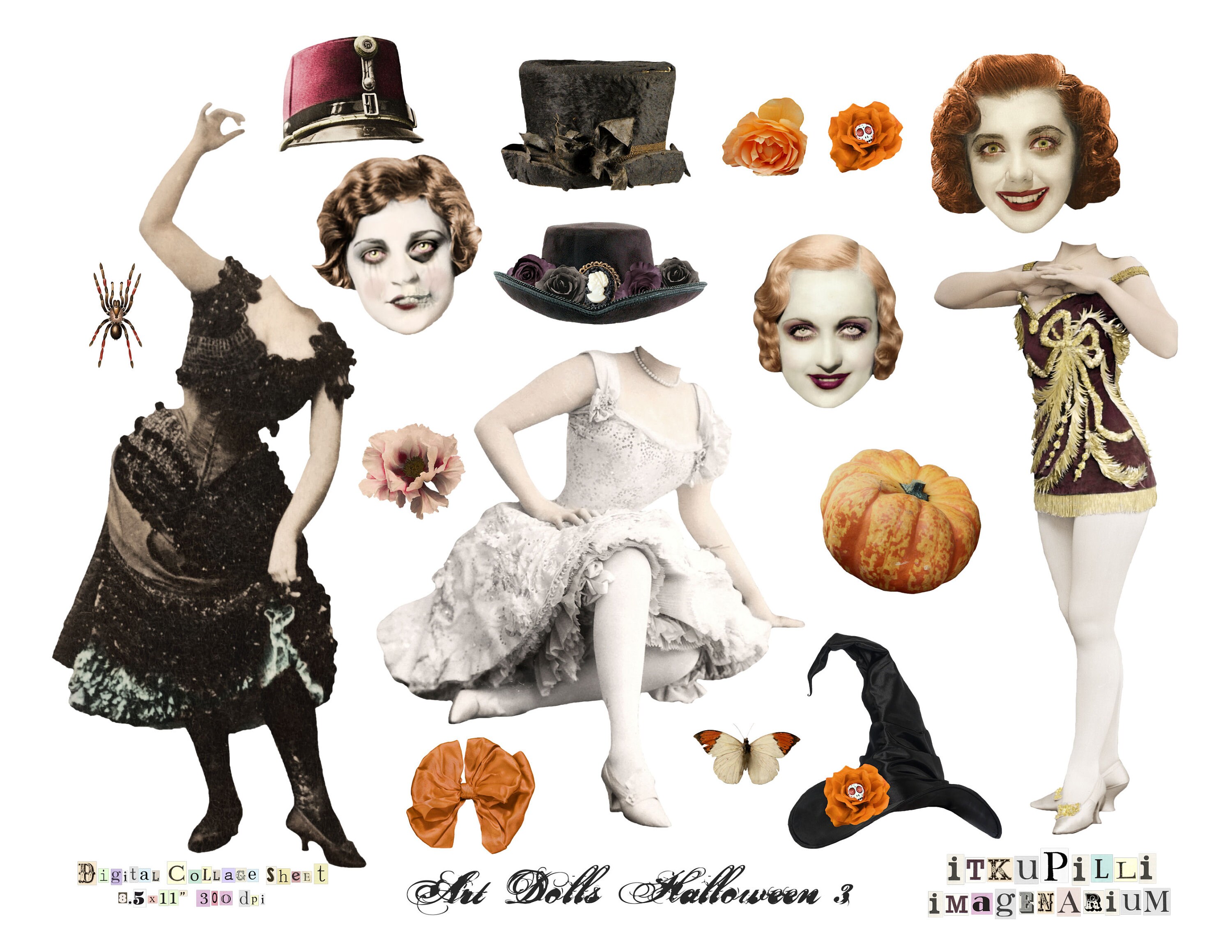 Paper Dolls Halloween - Bundle 3 X Digital Collage Sheet - Jpg and Png ...