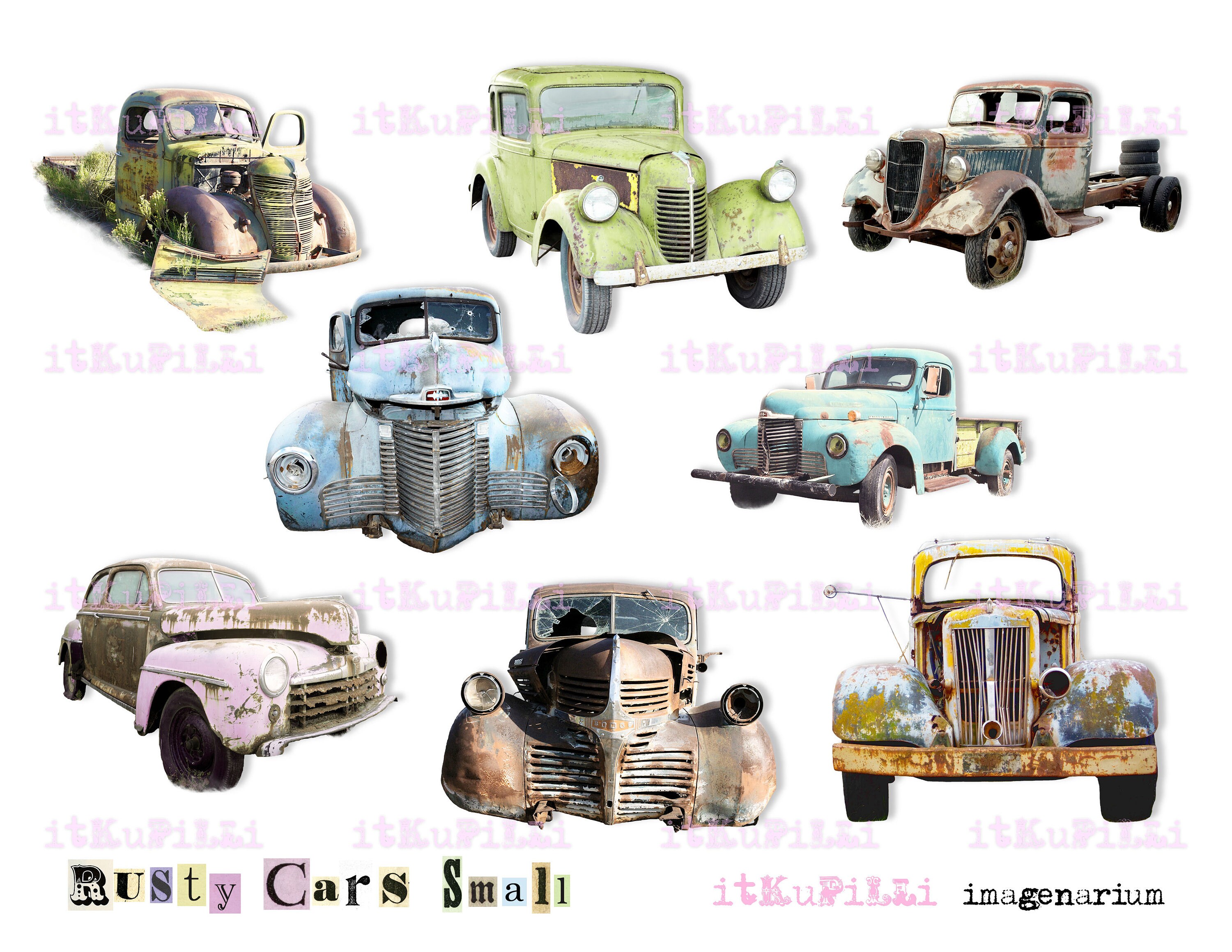 Rusty Cars Small - Vintage Vehicles, Trucks - ATC ACEO - Digital ...