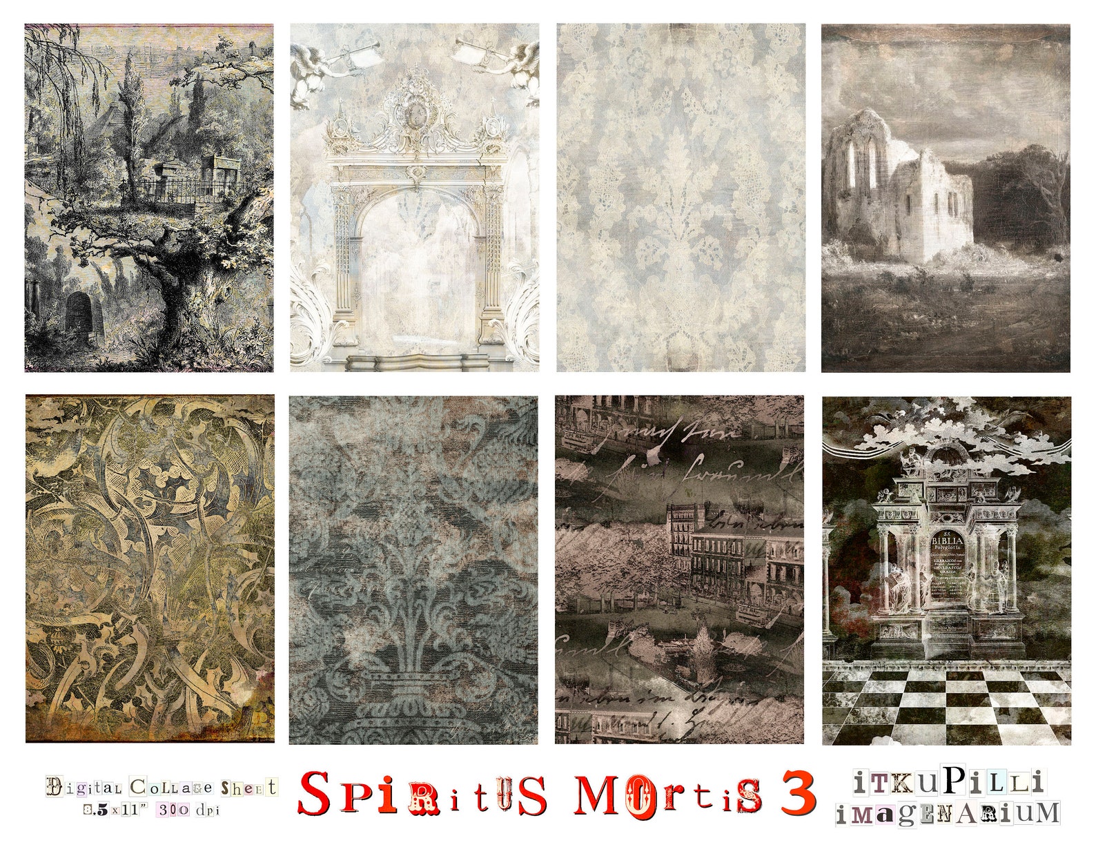 Spiritus Mortis - Halloween - 3 X Digital Collage Sheet - Jpg and Png ...