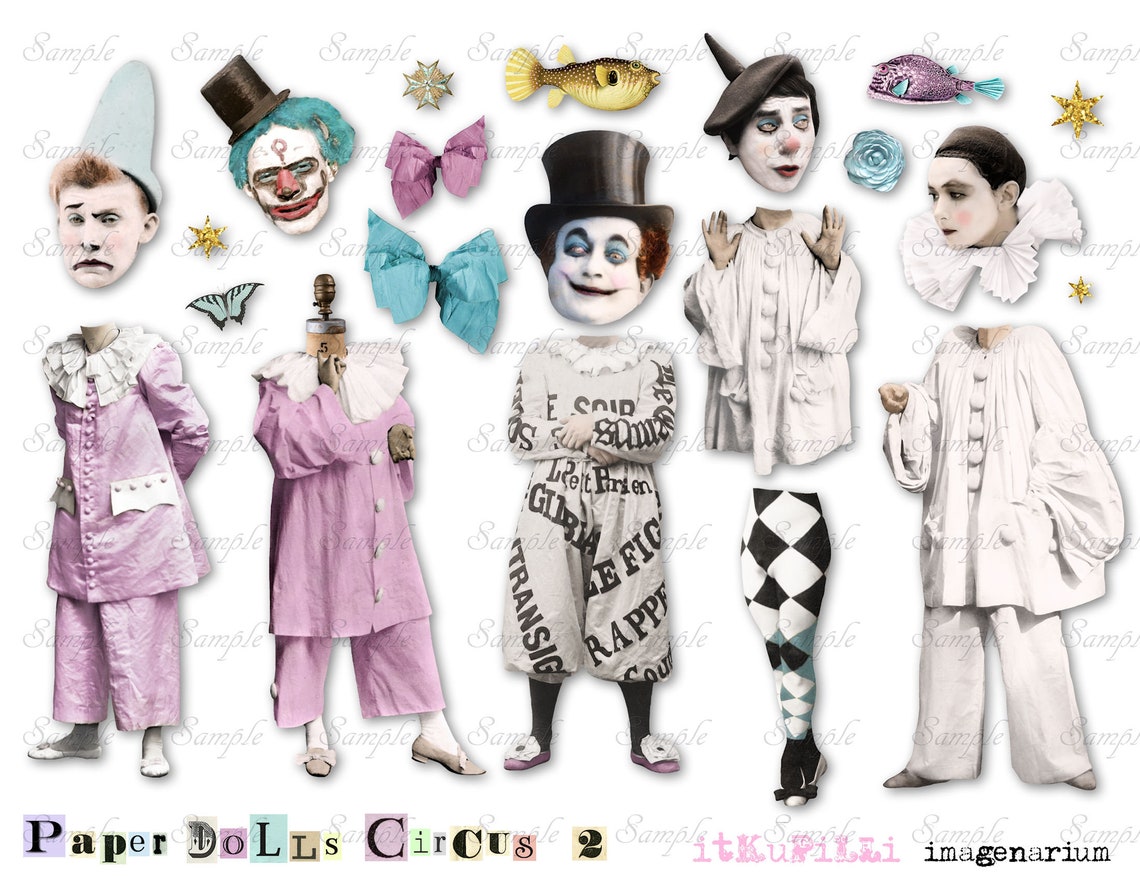 Paper Dolls Circus - Bundle 3 X Digital Collage Sheet - Jpg and Png ...