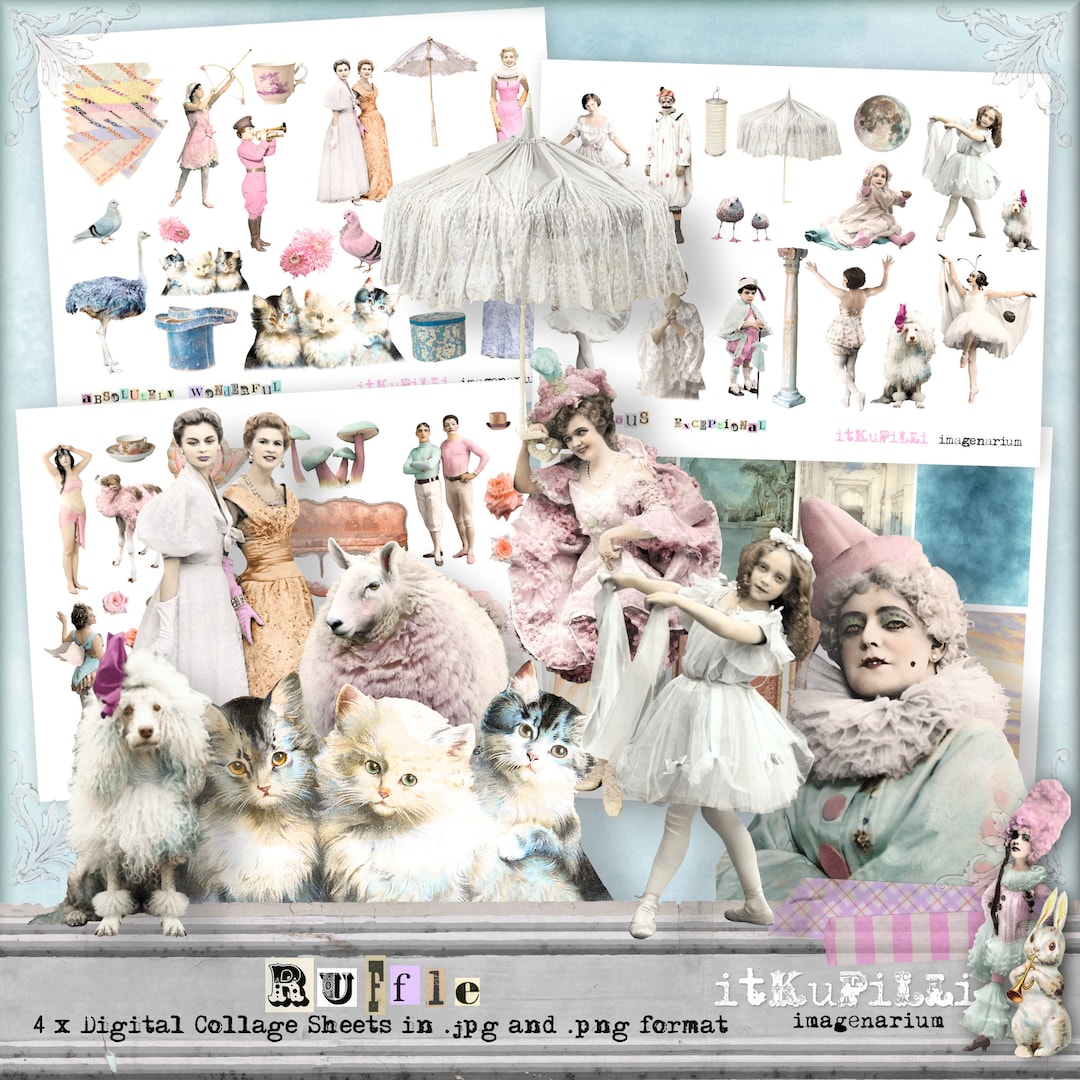 Ruffle - Vintage Fun - 4 X Digital Collage Sheet Bundle - Jpg and Png ...