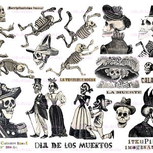 Dia De Los Muertos Day of the Dead Skull, Skeleton Digital Collage ...