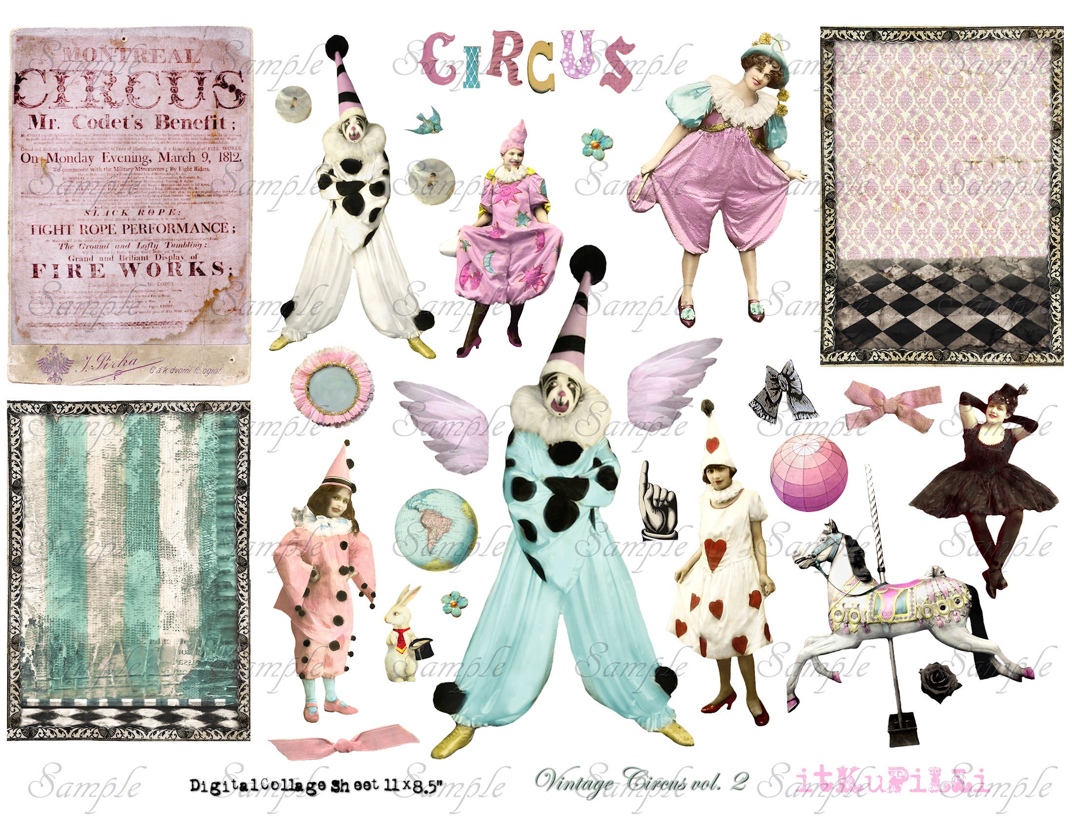 Vintage Circus Vol. 2 - Digital Collage Sheet - Jpg and Png - Printable ...