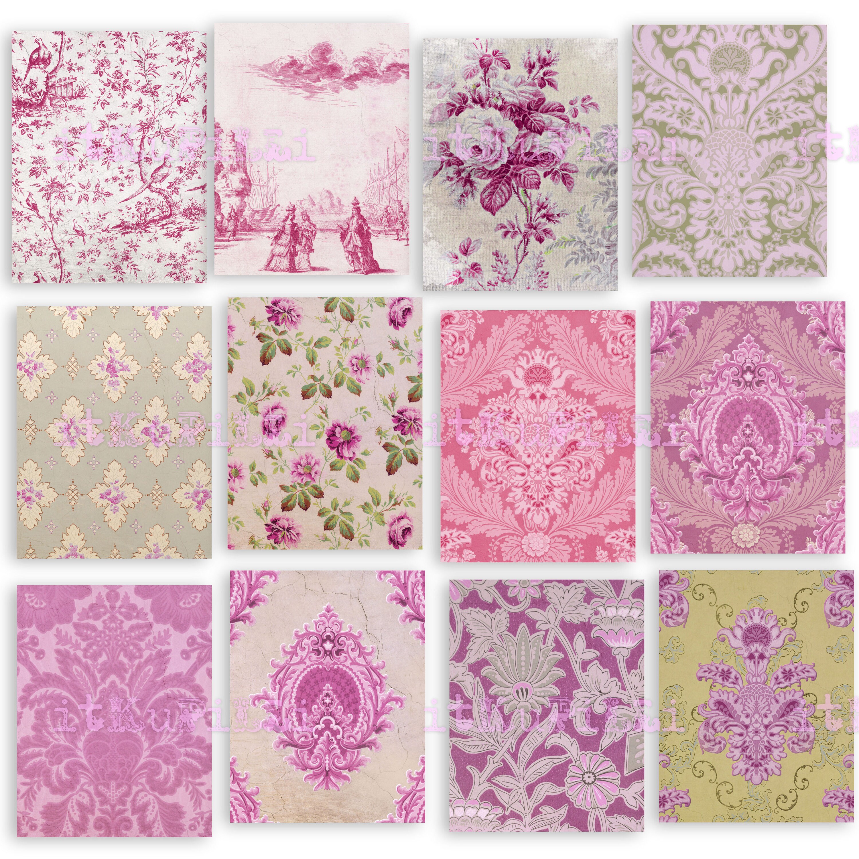 Floral Damask Toile Pink Journal Papers - 8.5" X 11" - Scrapbooking ...