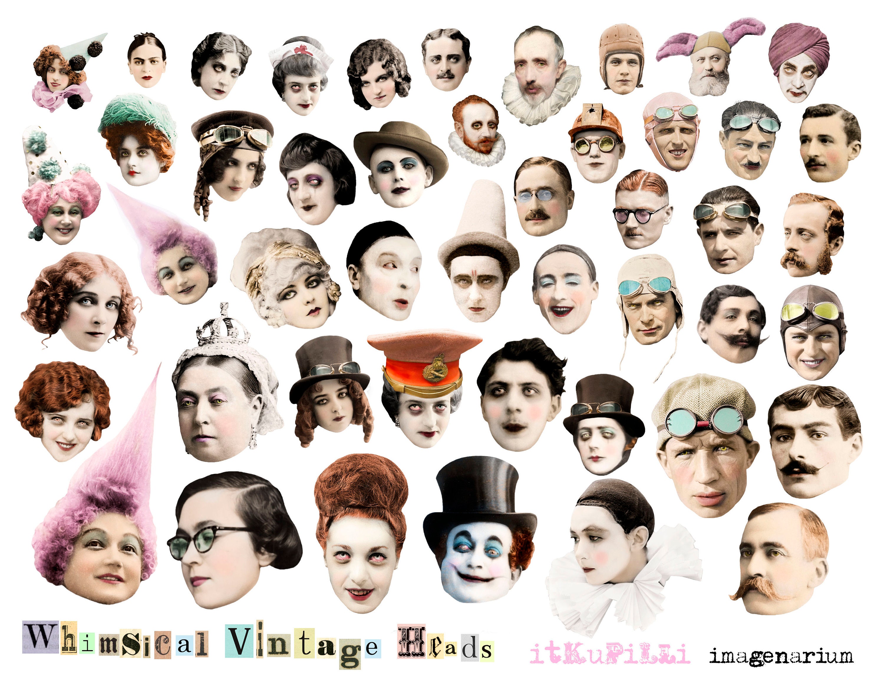 Whimsical Vintage Heads Digital Collage Sheet Jpg and Png - Etsy