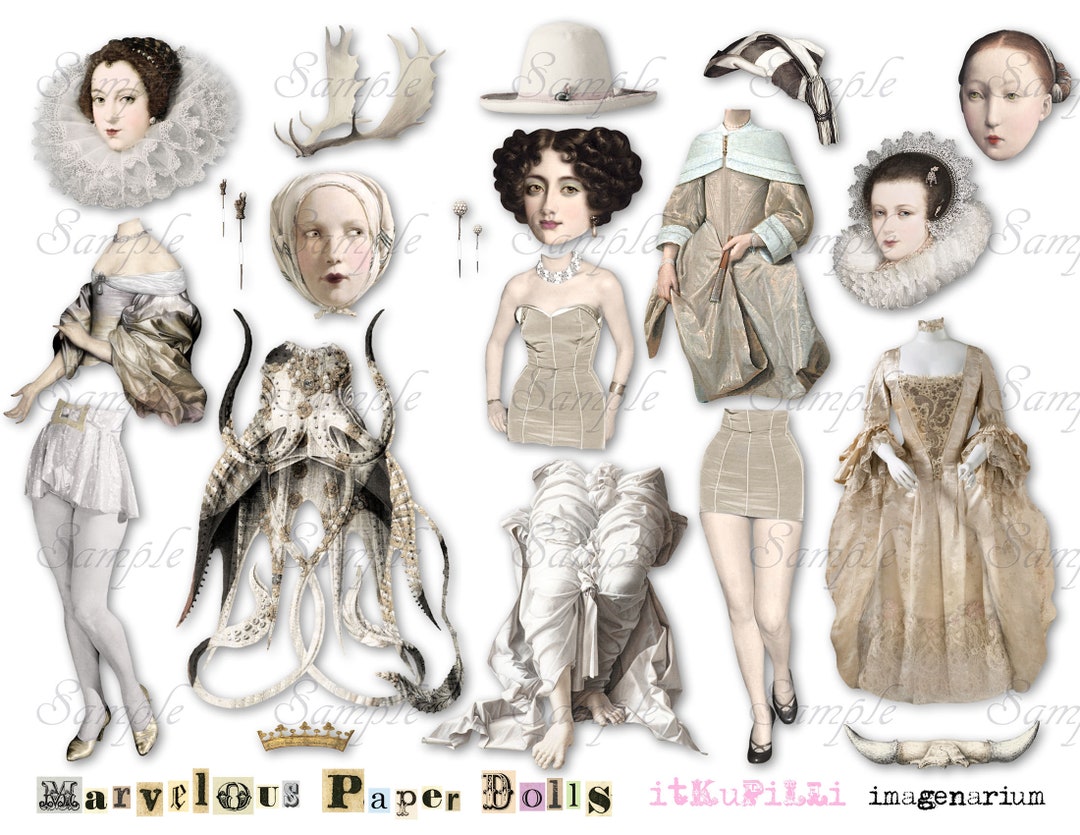 Marvelous Paper Dolls - Digital Collage Sheet Jpg Png - Printable ...