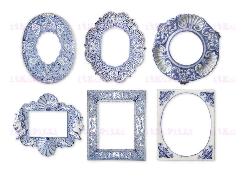 Blue and White Frames - Individual Files - Digital Collage Art ...