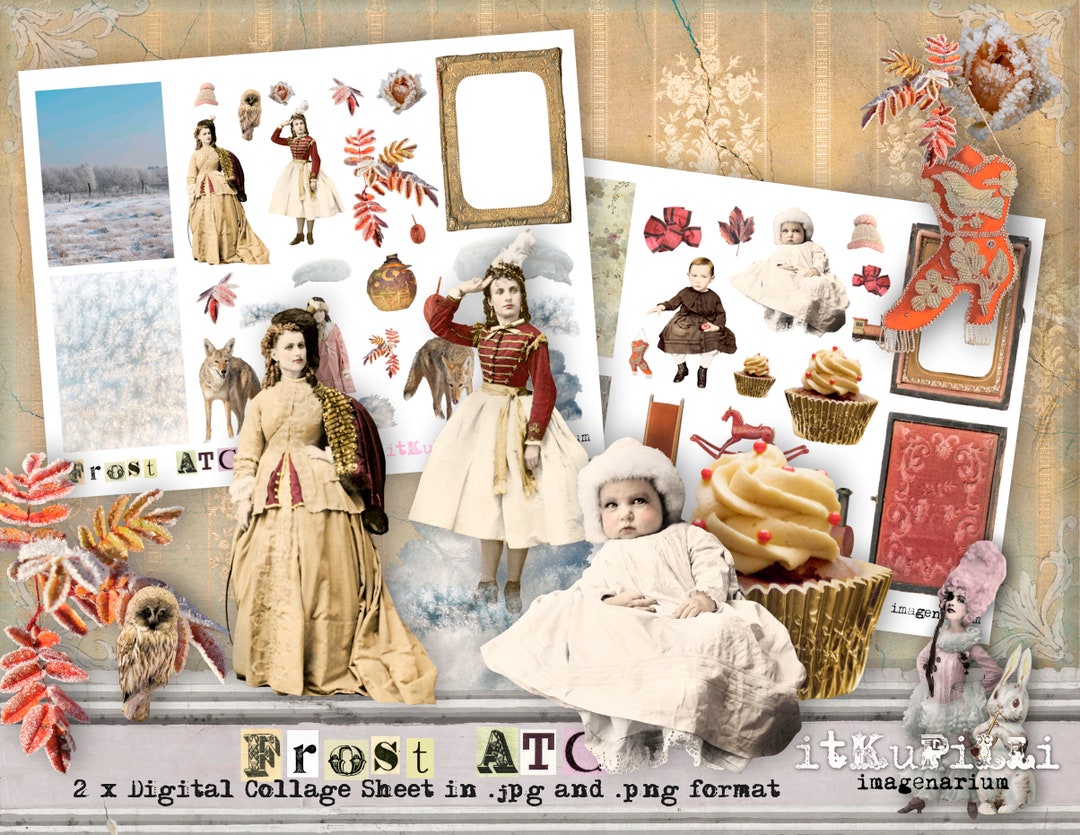 Frost ATC - 2 X Digital Collage Sheet - Vintage Winter Christmas - Jpg ...