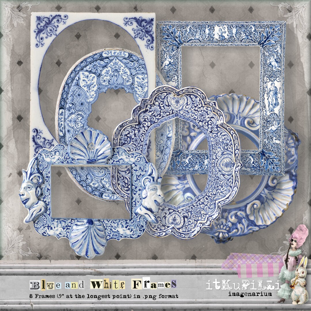 Blue and White Frames - Individual Files - Digital Collage Art ...