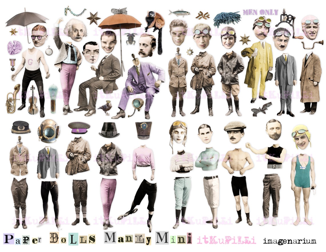 Paper Dolls Manly Mini ATC Sized Characters Digital - Etsy