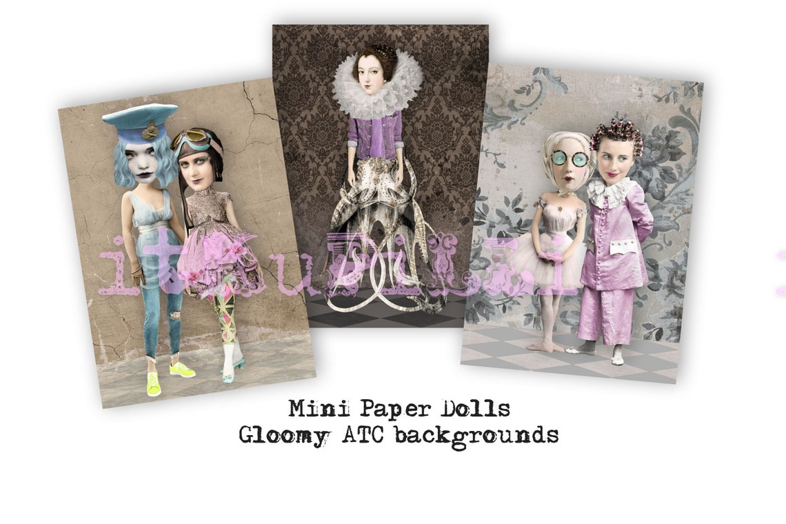 Mini Paper Dolls - Bundle 3 X Digital Collage Sheet ATC Size - Jpg and ...