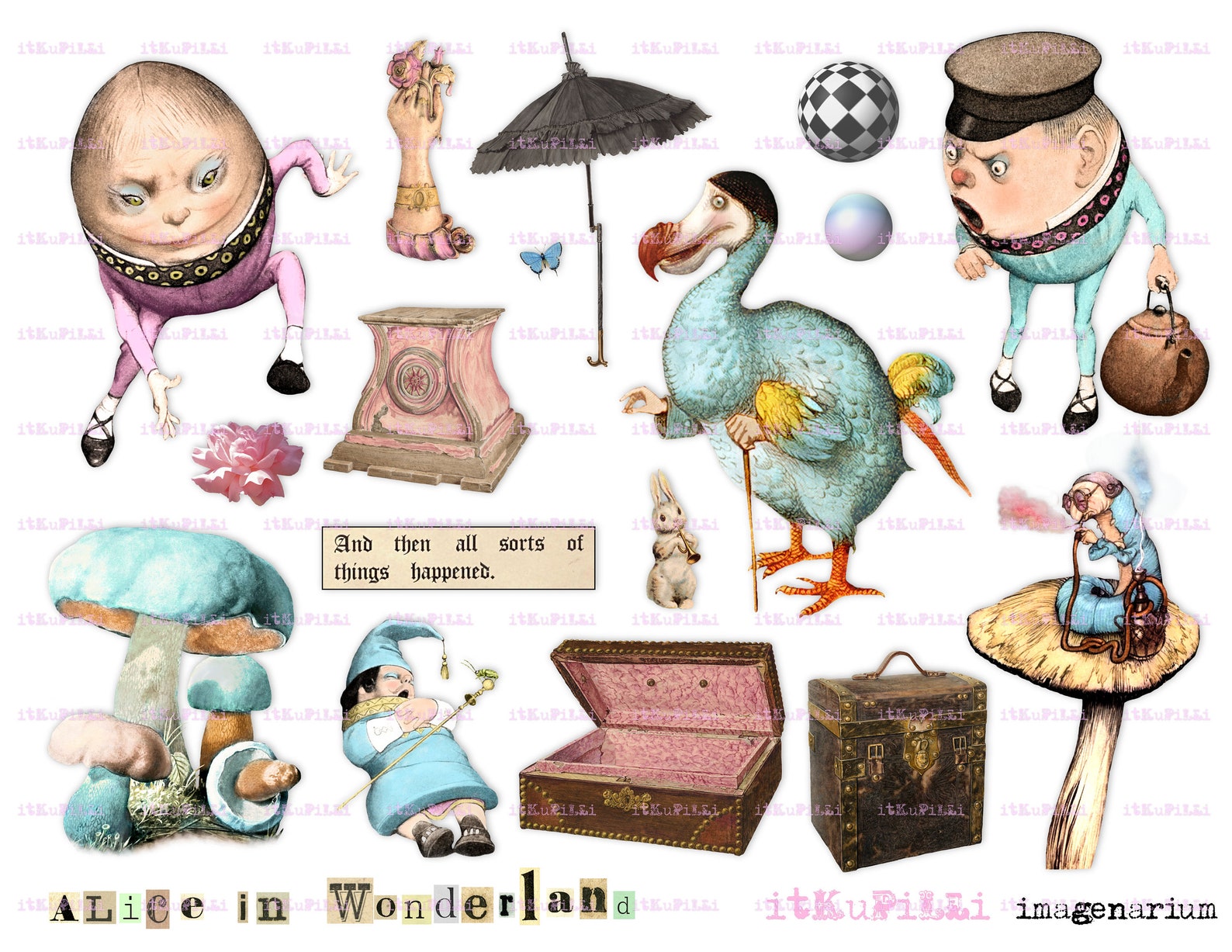 Alice in Wonderland Bundle - 3 X Digital Collage Sheet - Jpg and Png ...