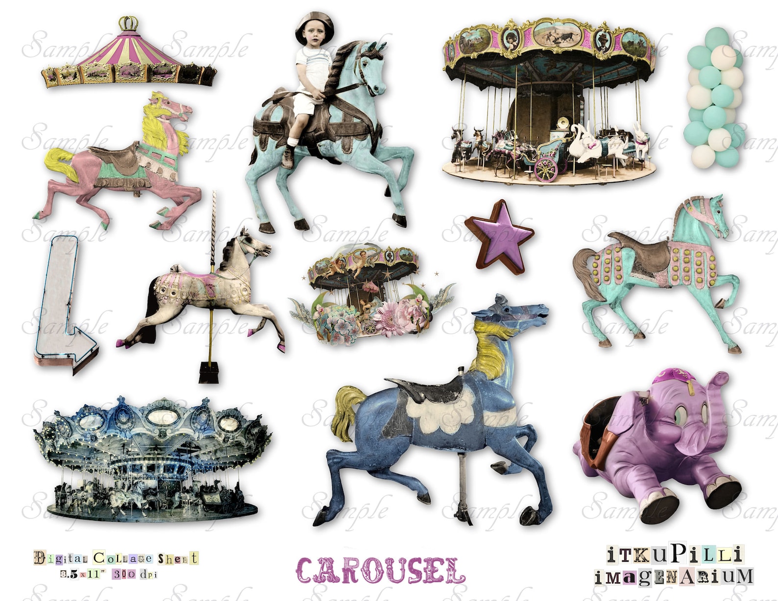 Carousel - Vintage Circus - Digital Collage Sheet - Jpg and Png ...