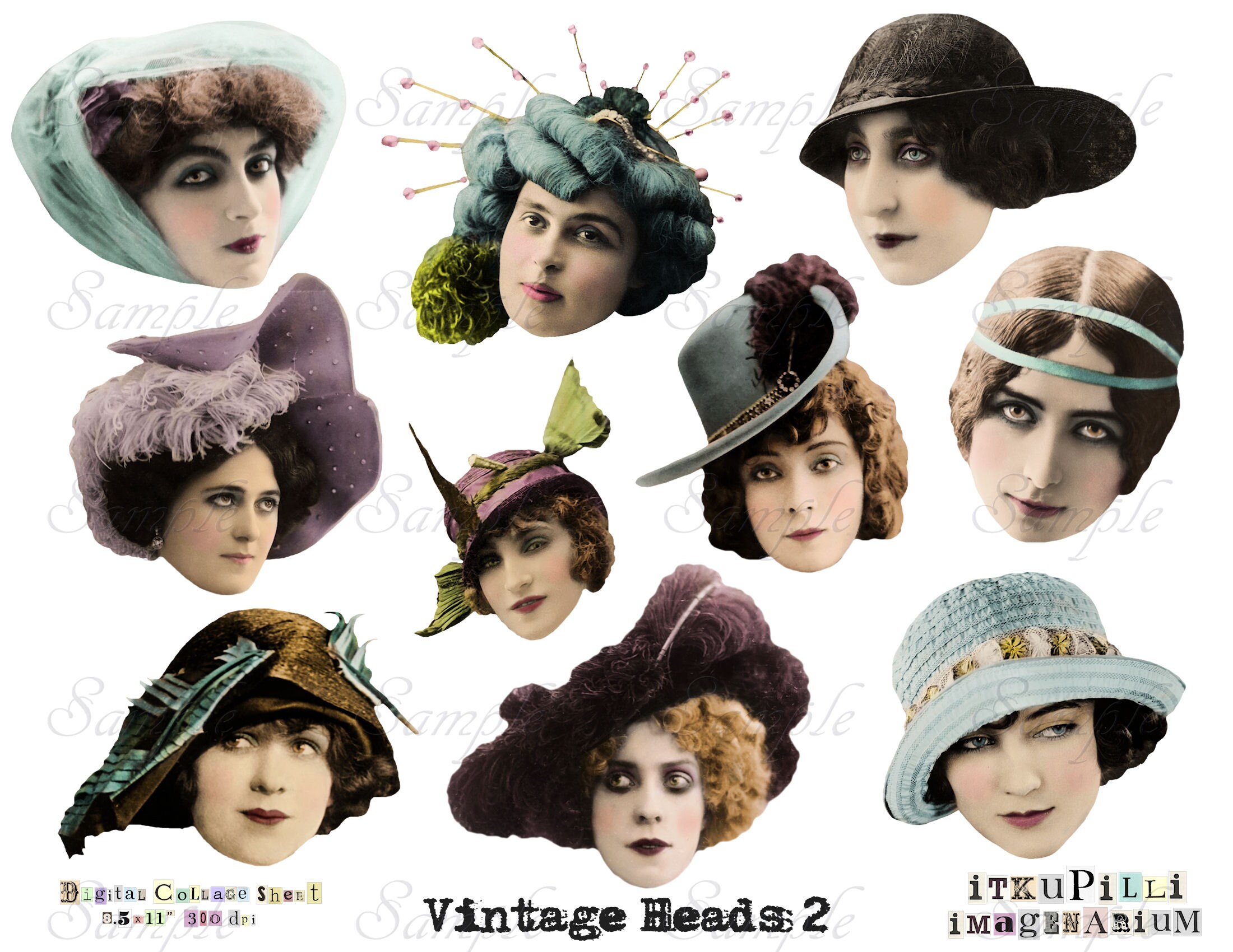 Vintage Heads Women 4 X Digital Collage Sheet Jpg and Png | Etsy