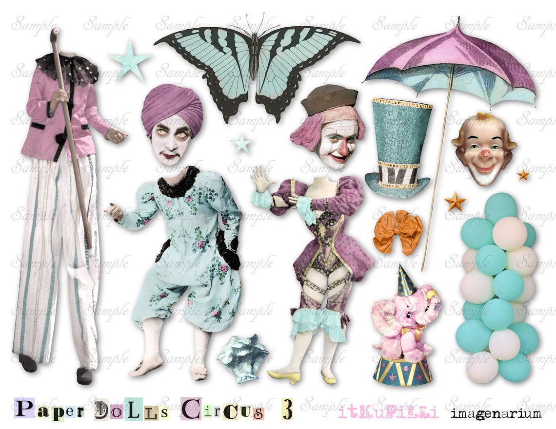 Paper Dolls Circus Bundle 3 X Digital Collage Sheet Jpg - Etsy