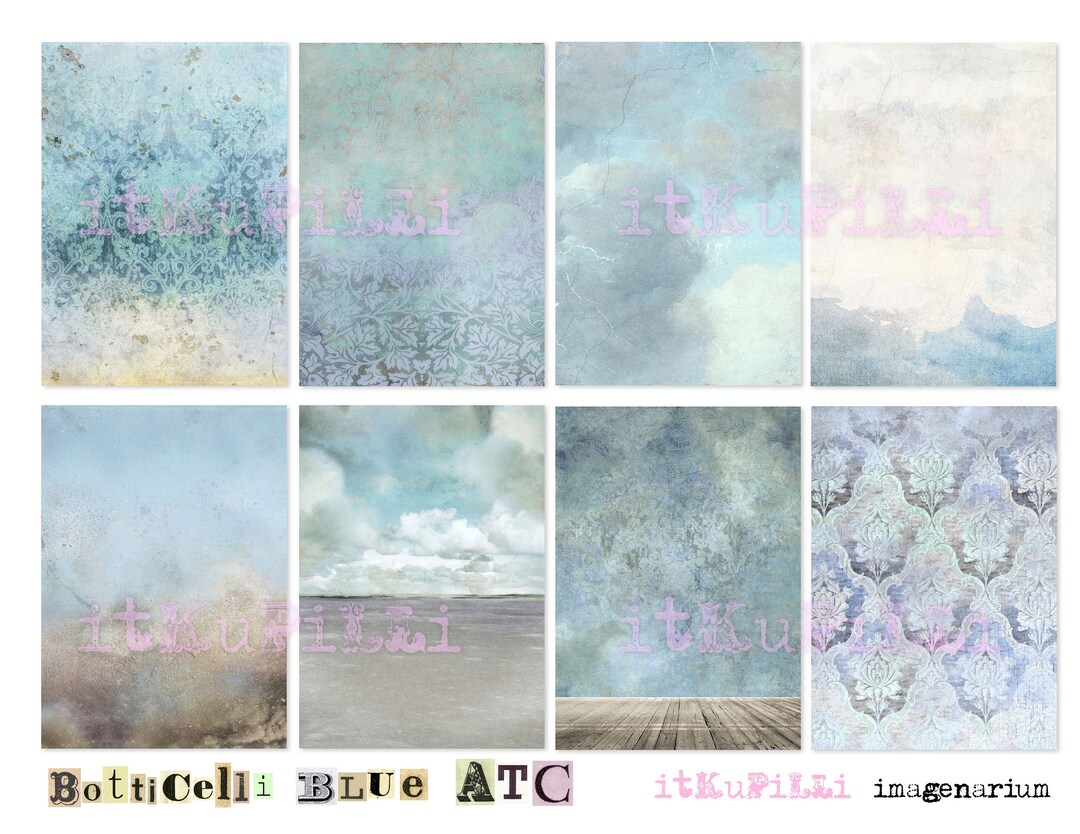 Botticelli Blue - ATC Backgrounds - Digital Collage Sheet - Jpg and Png ...