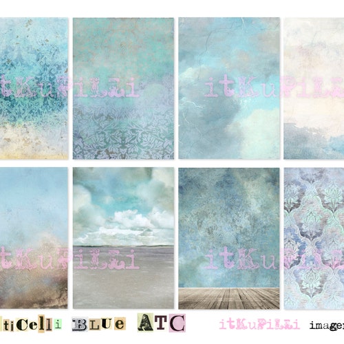 Botticelli Blue ATC Backgrounds Digital Collage Sheet - Etsy