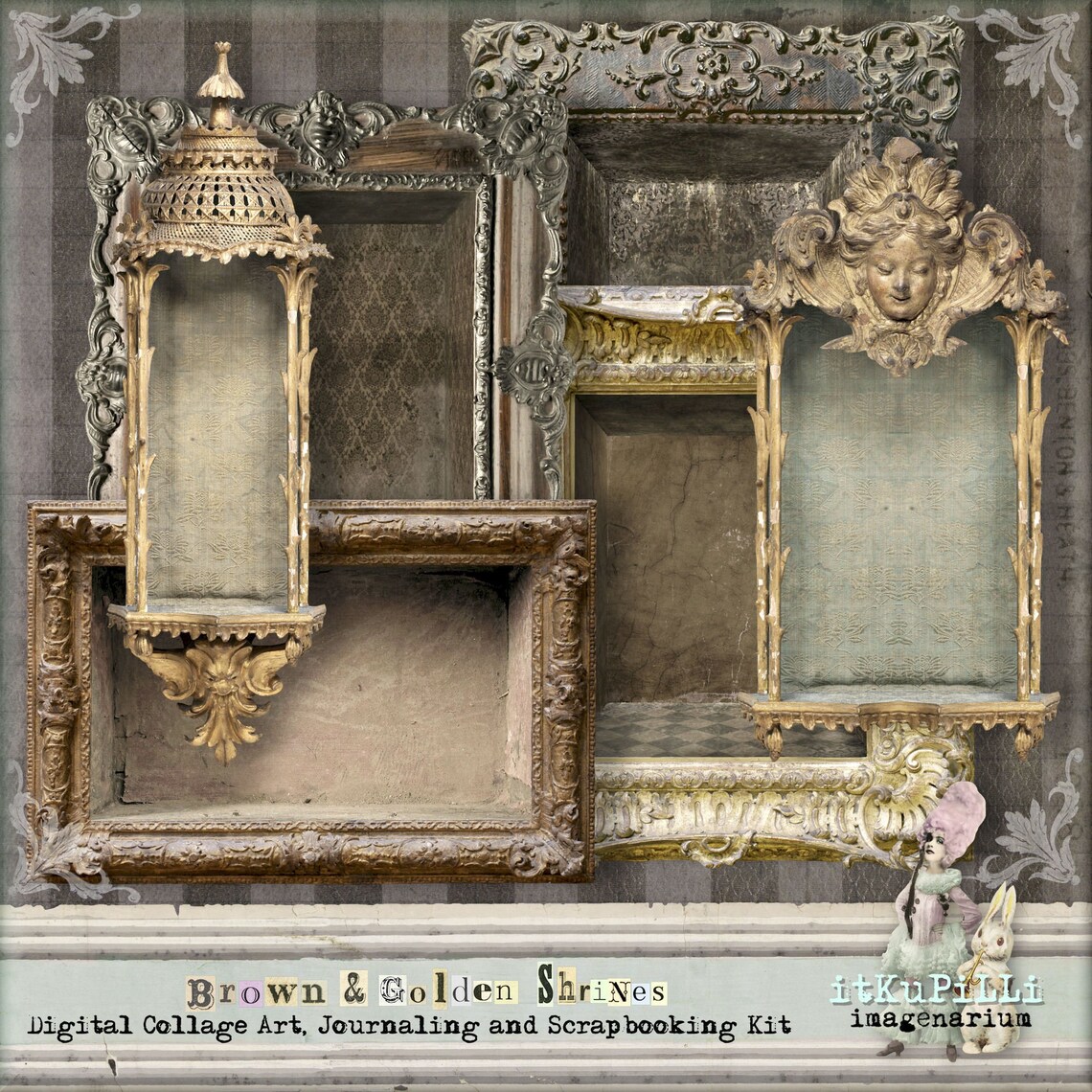 Brown & Golden Shrines Frames Stages Shadowboxes Digital - Etsy