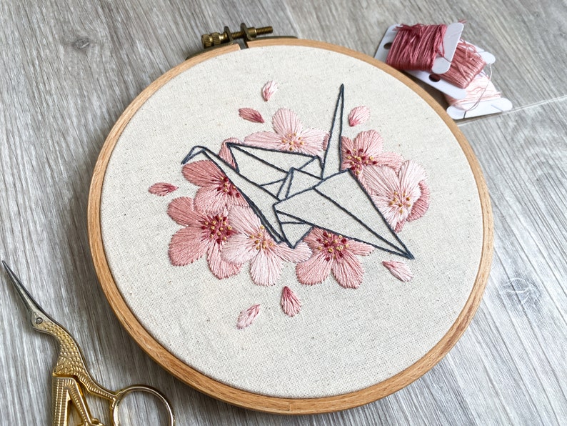 Embroidery PDF Pattern Paper Crane Embroidery Cherry | Etsy