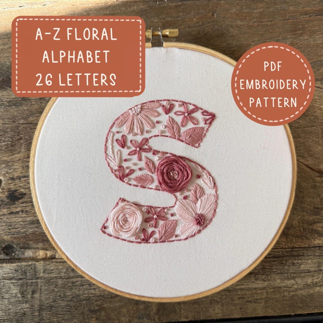 Flower Alphabet Embroidery Pattern, A-Z Full Alphabet Embroidery ...