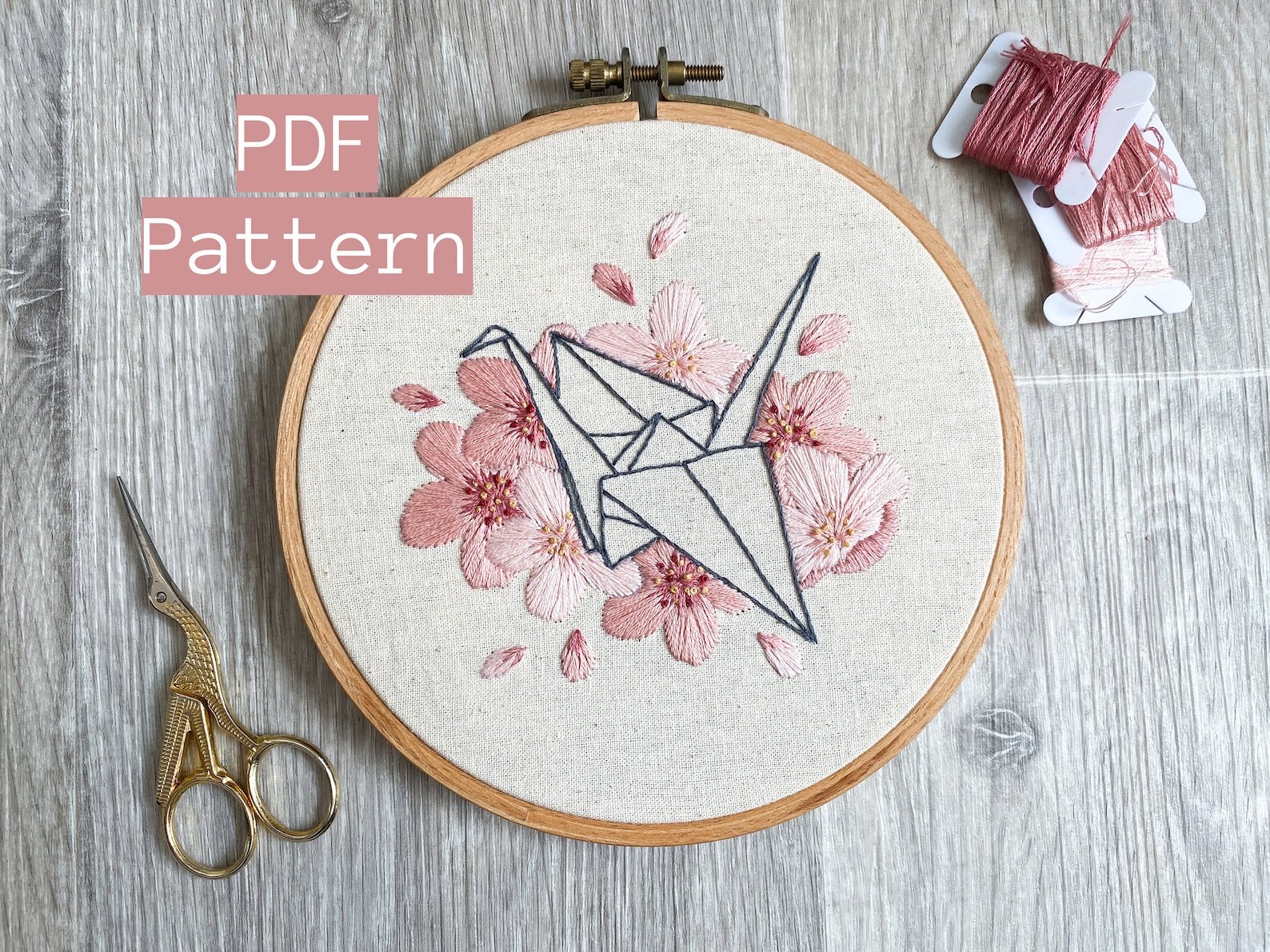 Embroidery PDF Pattern Paper Crane Embroidery Cherry Blossom - Etsy