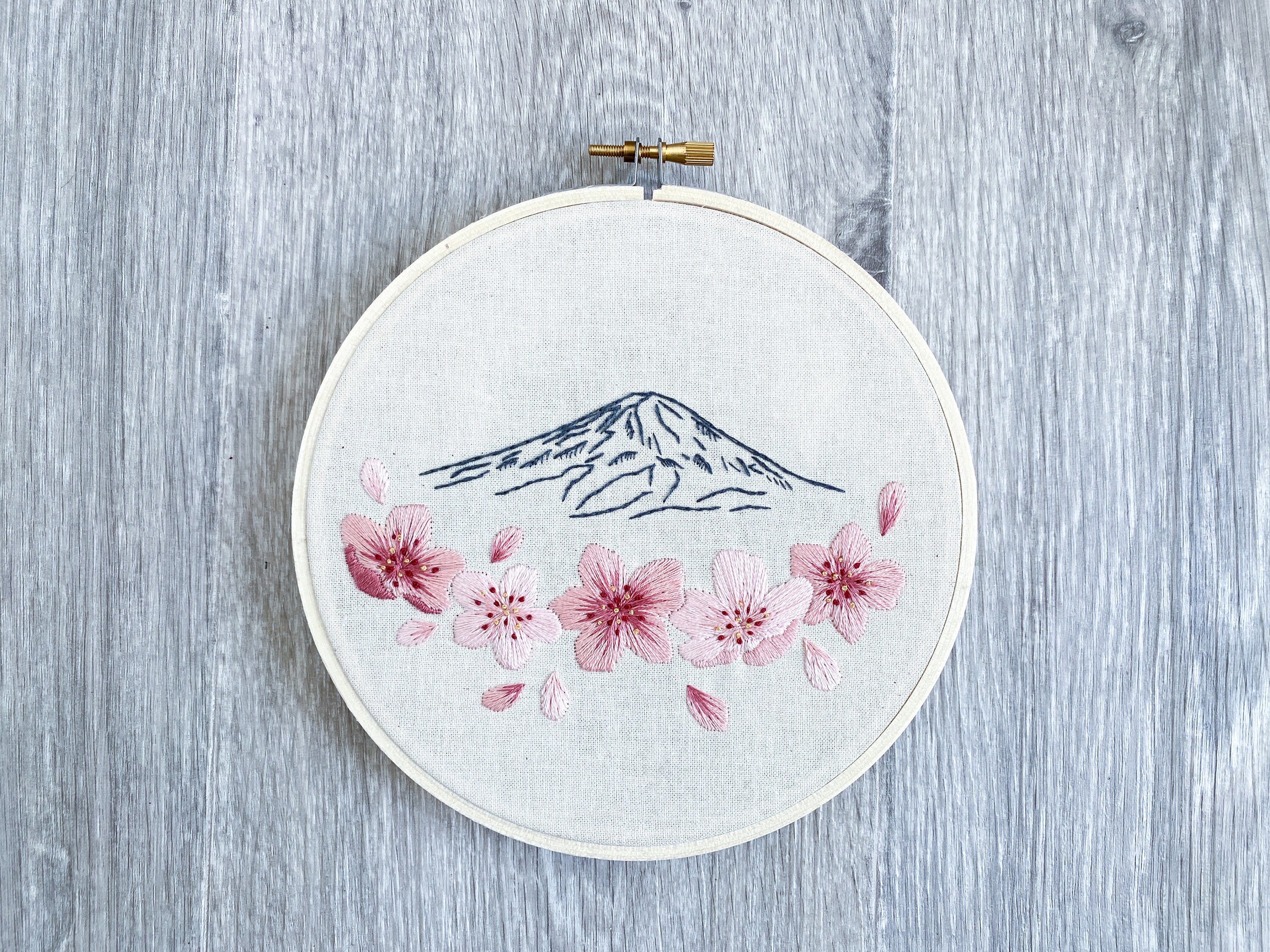 Mt. Fuji Cherry Blossom Embroidery Pattern: Japan Inspired (PDF Pattern ...