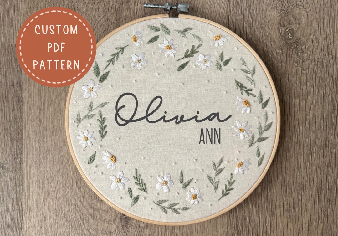 Daisy Custom Name Hoop Pattern, Embroidery PDF Pattern, Custom ...