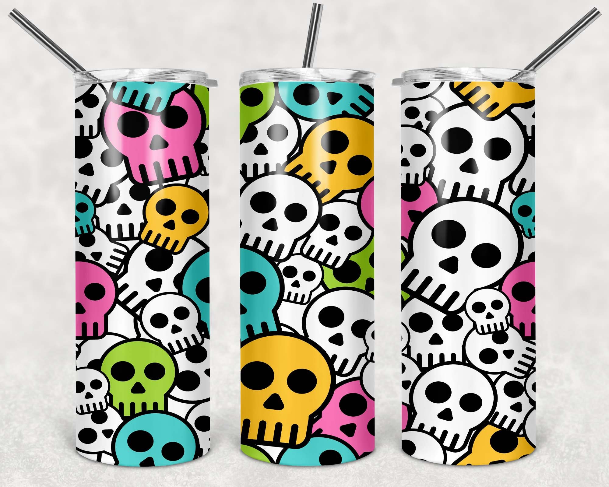 Skulls 20oz Straight Tumbler Design Template For Sublimation Etsy