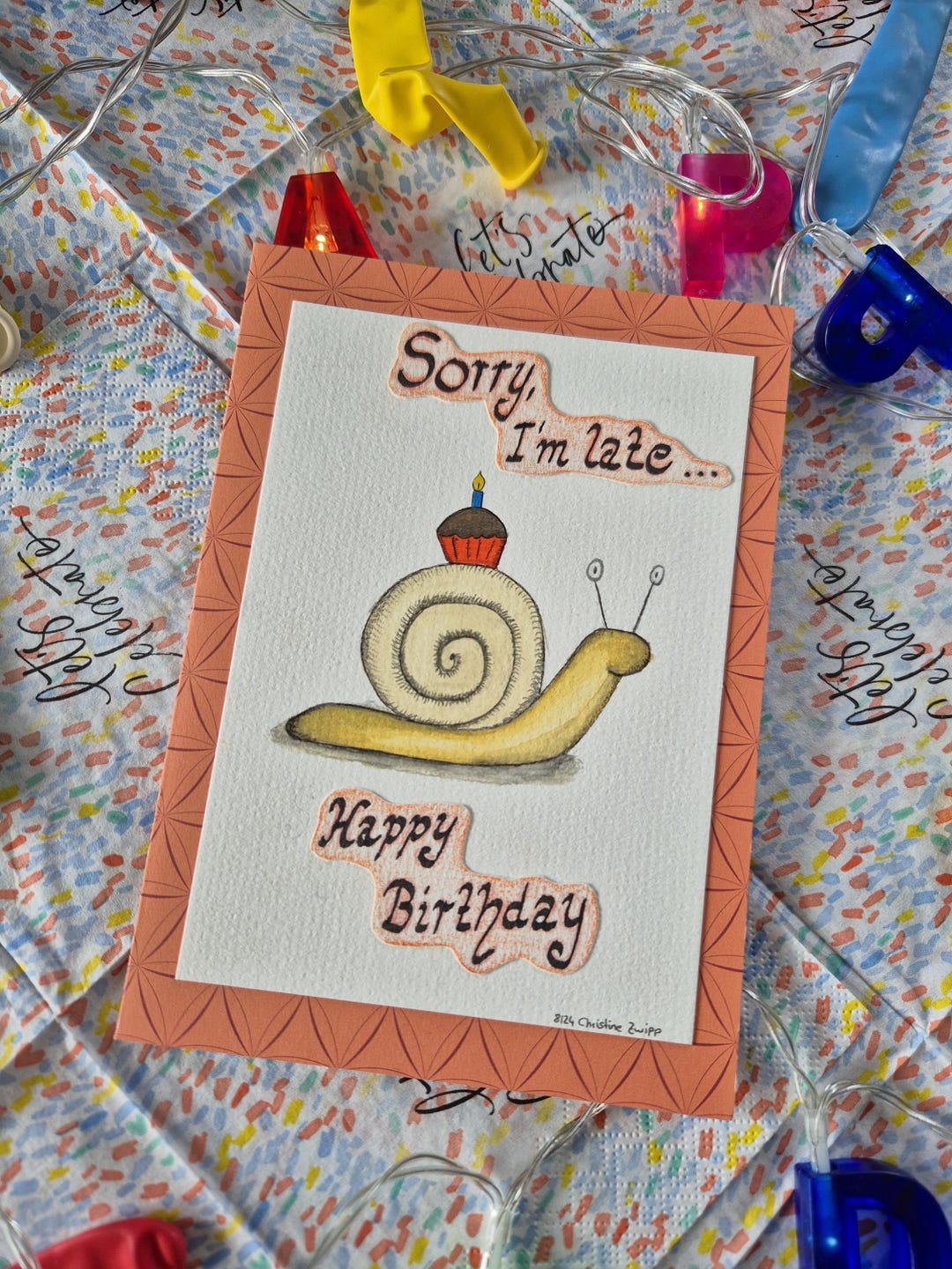 Birthday Card Snail Birthday Belated - Etsy
