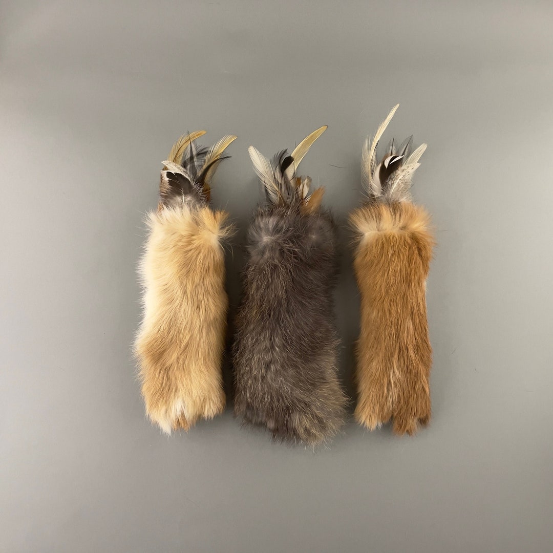 Rabbit Fur and Feathers Cat Kicker Toy, Handmade Cat Toy From Natural ...
