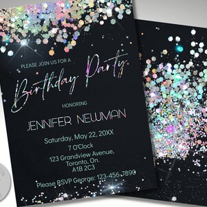 Glitter Birthday Party Invitation Sparkle Birthday Party | Etsy Canada