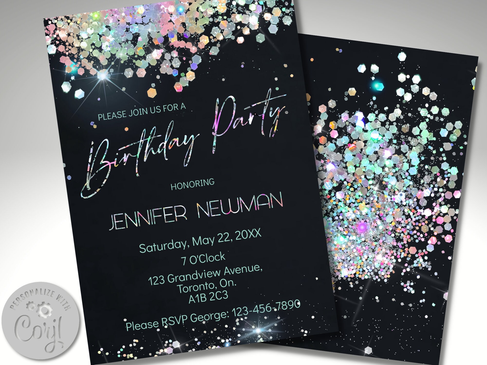 Glitter Birthday Party Invitation Sparkle Birthday Party | Etsy Canada