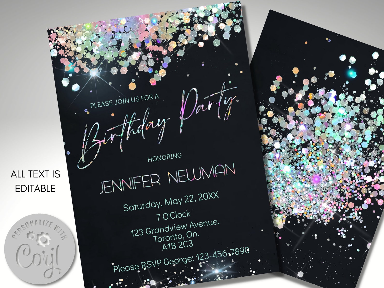 Glitter Birthday Party Invitation Sparkle Birthday Party - Etsy Canada