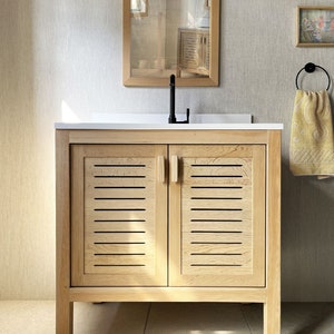 Cedar Wood Bathroom Vanity Cabinet With 2 Ventilated Doors Customizable ...