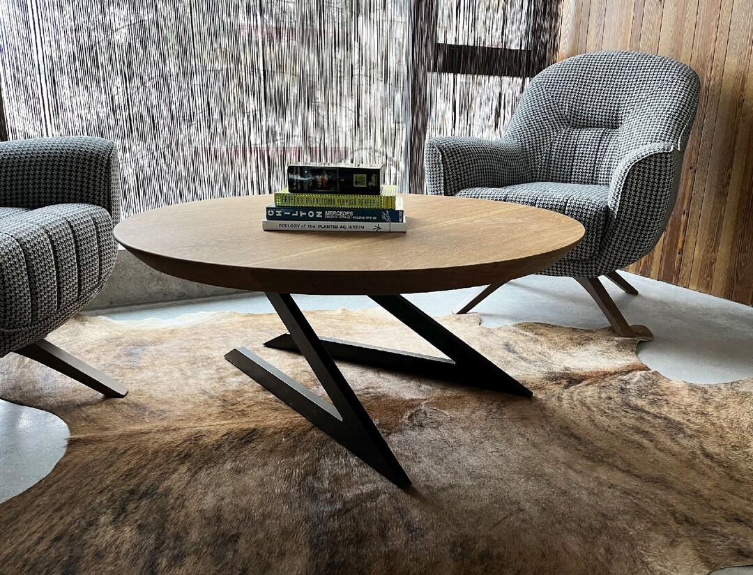 39" Massive Oak Wooden Coffee Table With Metal Z Leg 100cm Wide - Etsy