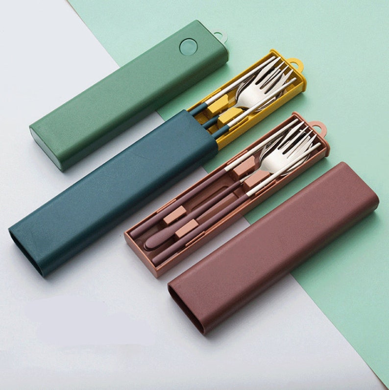 Stainless Steel Cutlery Set Spoon Fork & Chopsticks With Box - Etsy