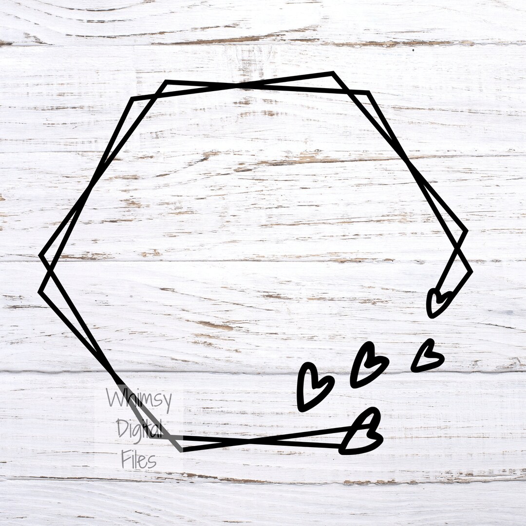 Double Hexagon Frame With Hearts SVG and PNG - Etsy