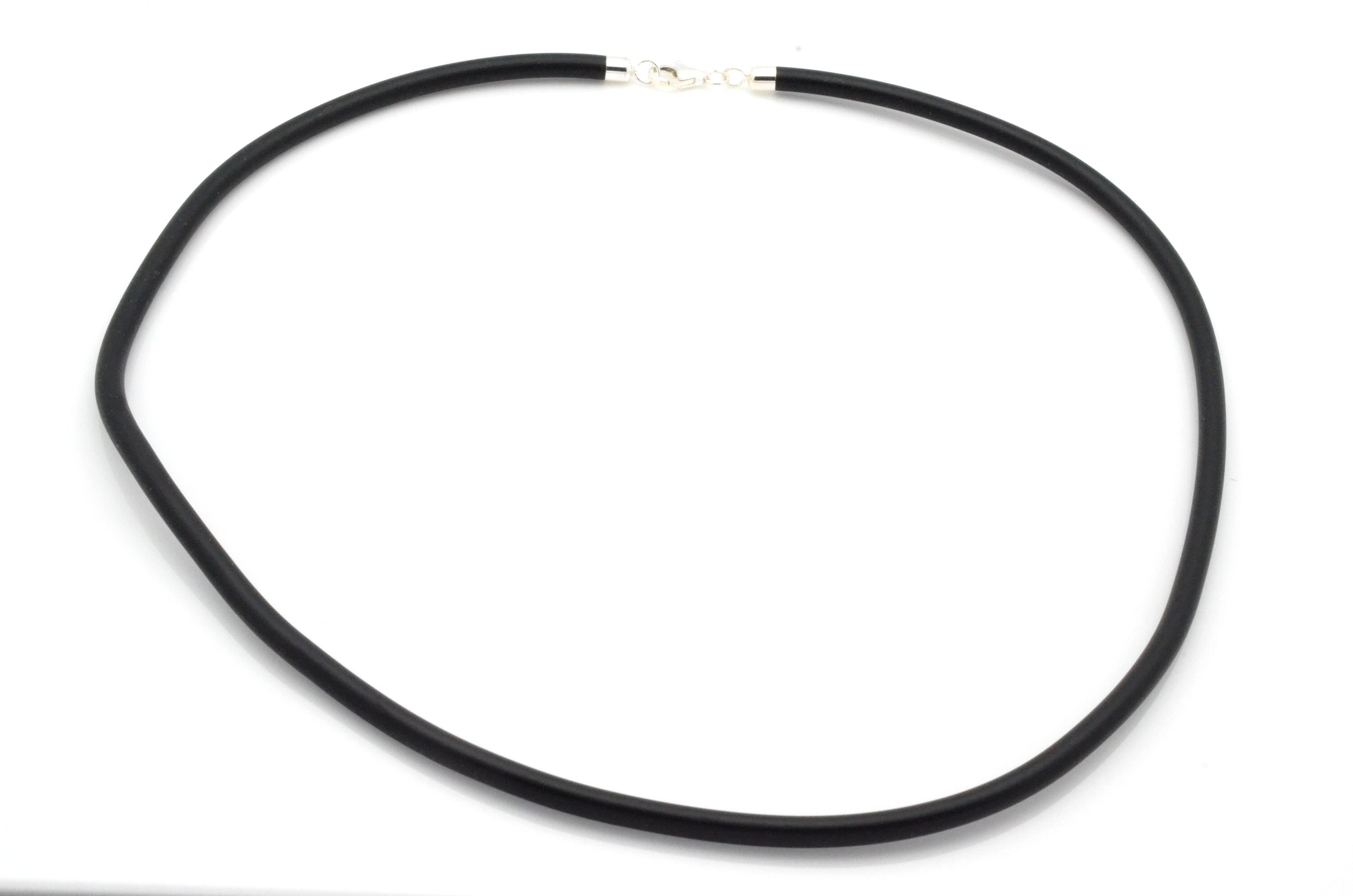 Mens Ladies 4mm Rubber Necklace With 925 Sterling Silver | Etsy