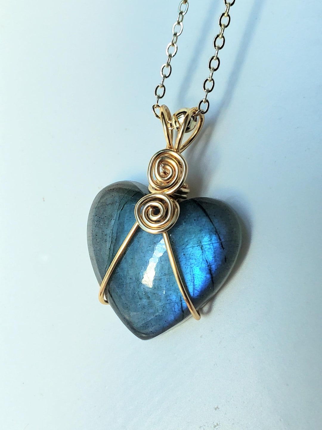Labradorite Heart Pendant: Wire Wrapped Gemstone Necklace, Spiritual ...