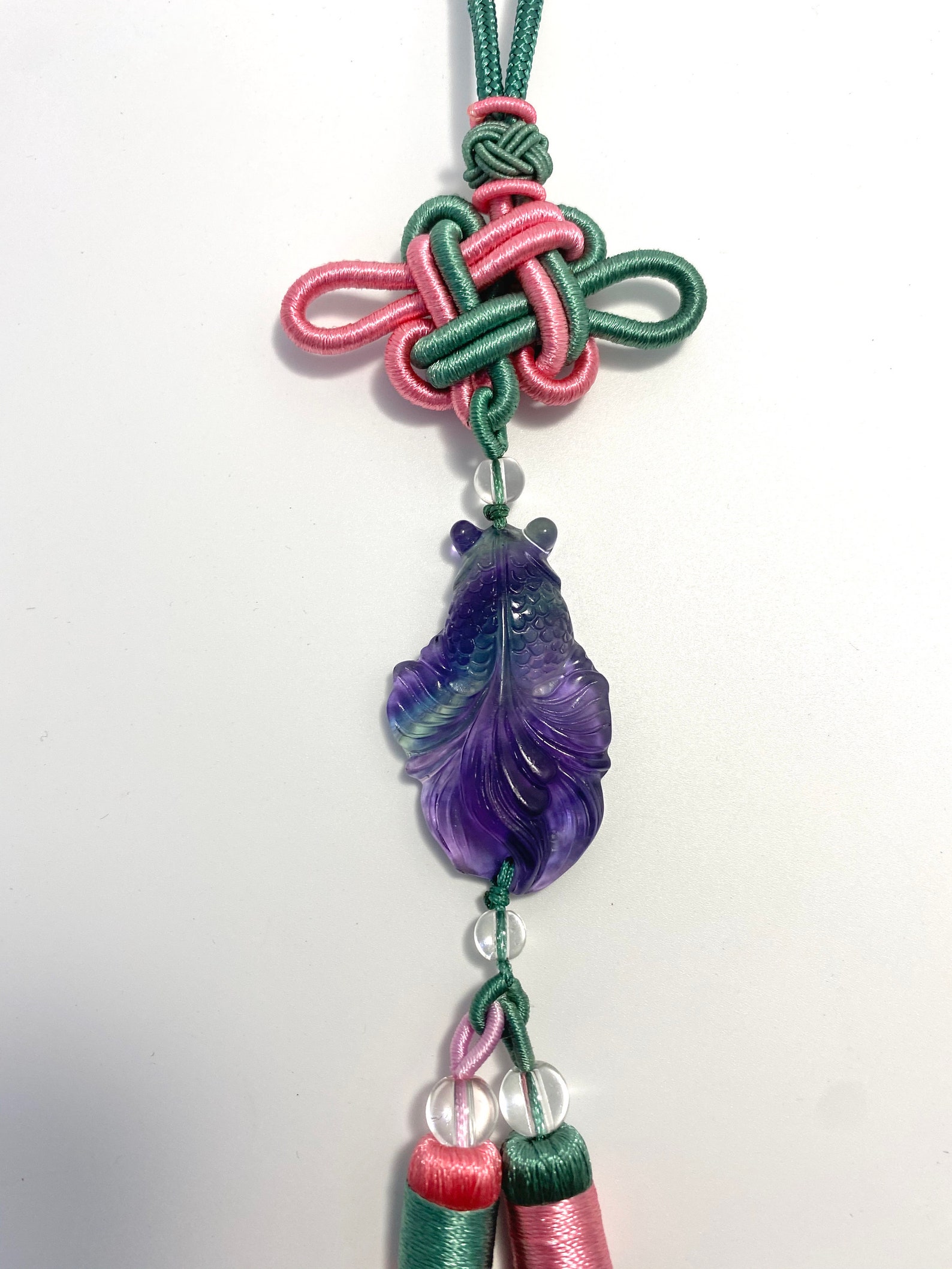 Colorful Rainbow Fluorite Crystal Hanging Carved Coy Fish / Lotus ...