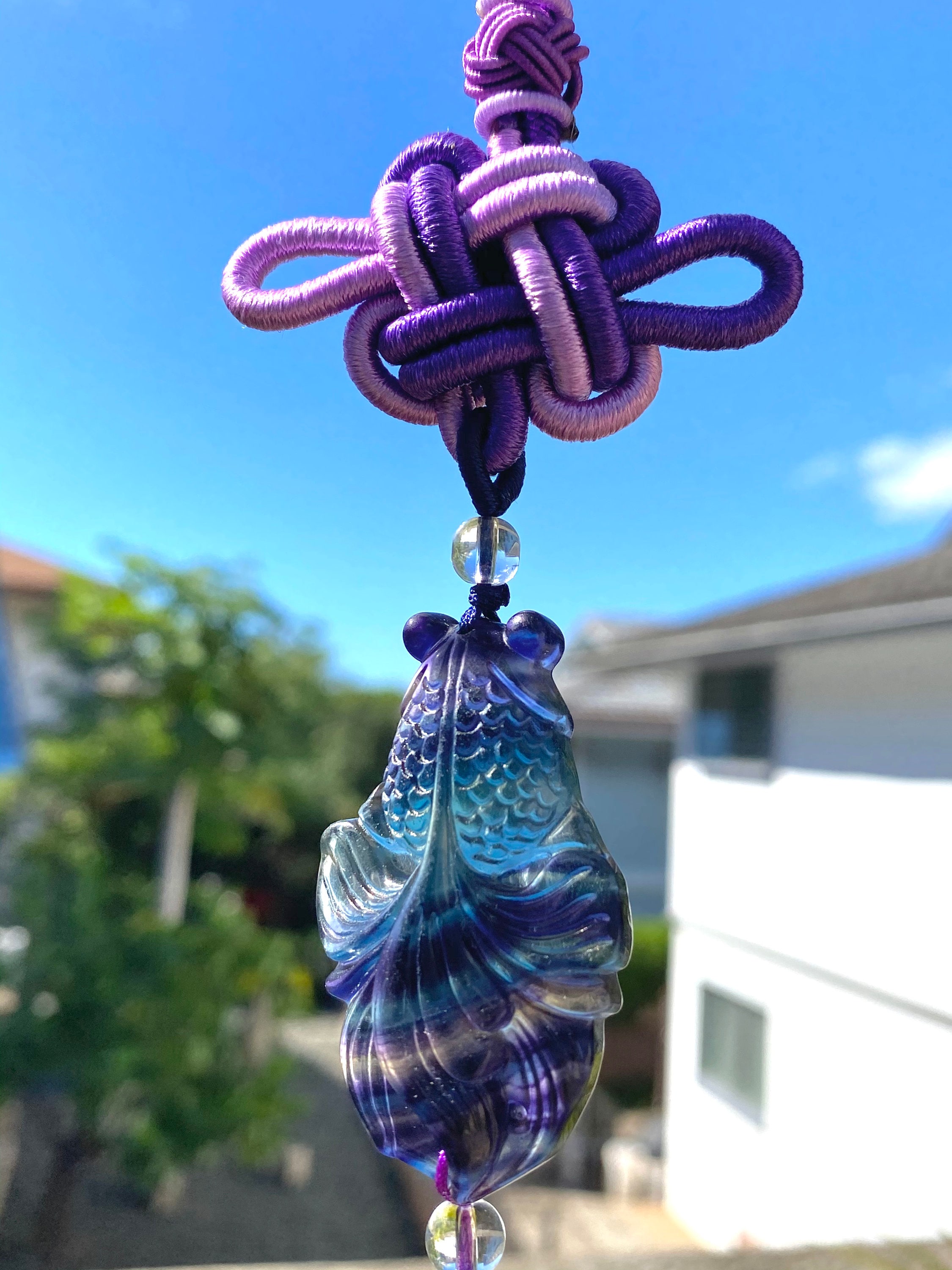 Colorful Rainbow Fluorite Crystal Hanging Carved Coy Fish / | Etsy
