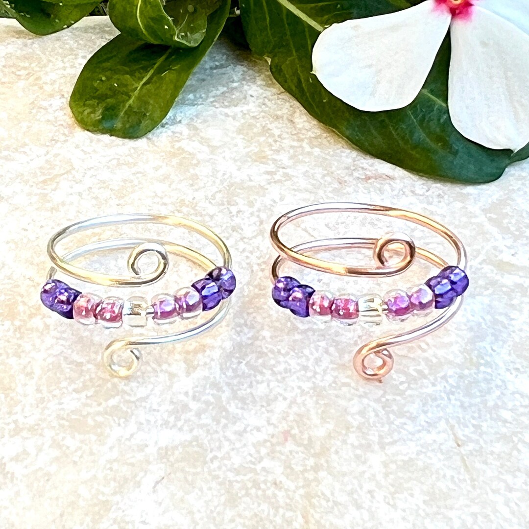 Kids Fidget Ring: Purple & Pink Spinner Beads, Adjustable Anxiety Ring ...