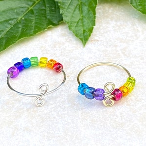 RAINBOW FIDGET RING & Bracelet Set for Kids, in Adjustable Sizes, Wire ...