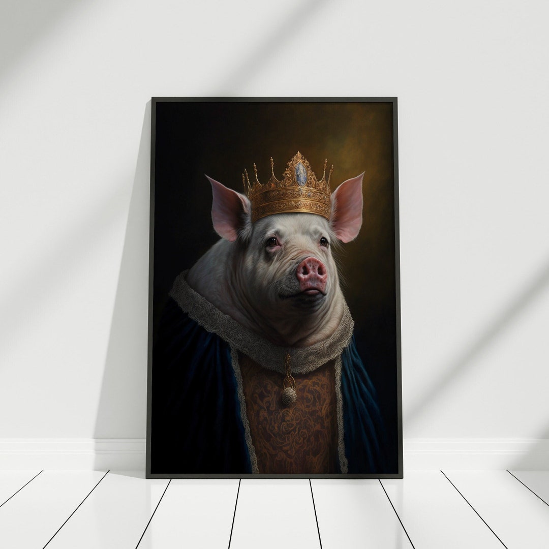 King Pig Poster, Pig Canvas, Pig Painting Print, Pig Wall Art, Pig Art ...