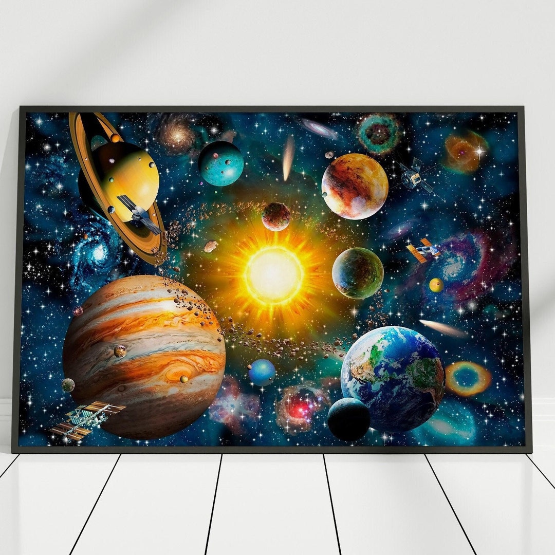 Sun & Planets Poster, Planet Canvas Art, Solar System Poster, Space ...