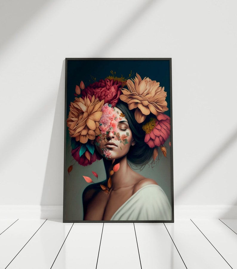Flower Head Woman Wall Art Set of 3 Flower Woman Canvas Head - Etsy