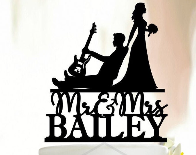 Guitar Wedding Cake Topper-bride-groom-musical Cake Topper-musician ...