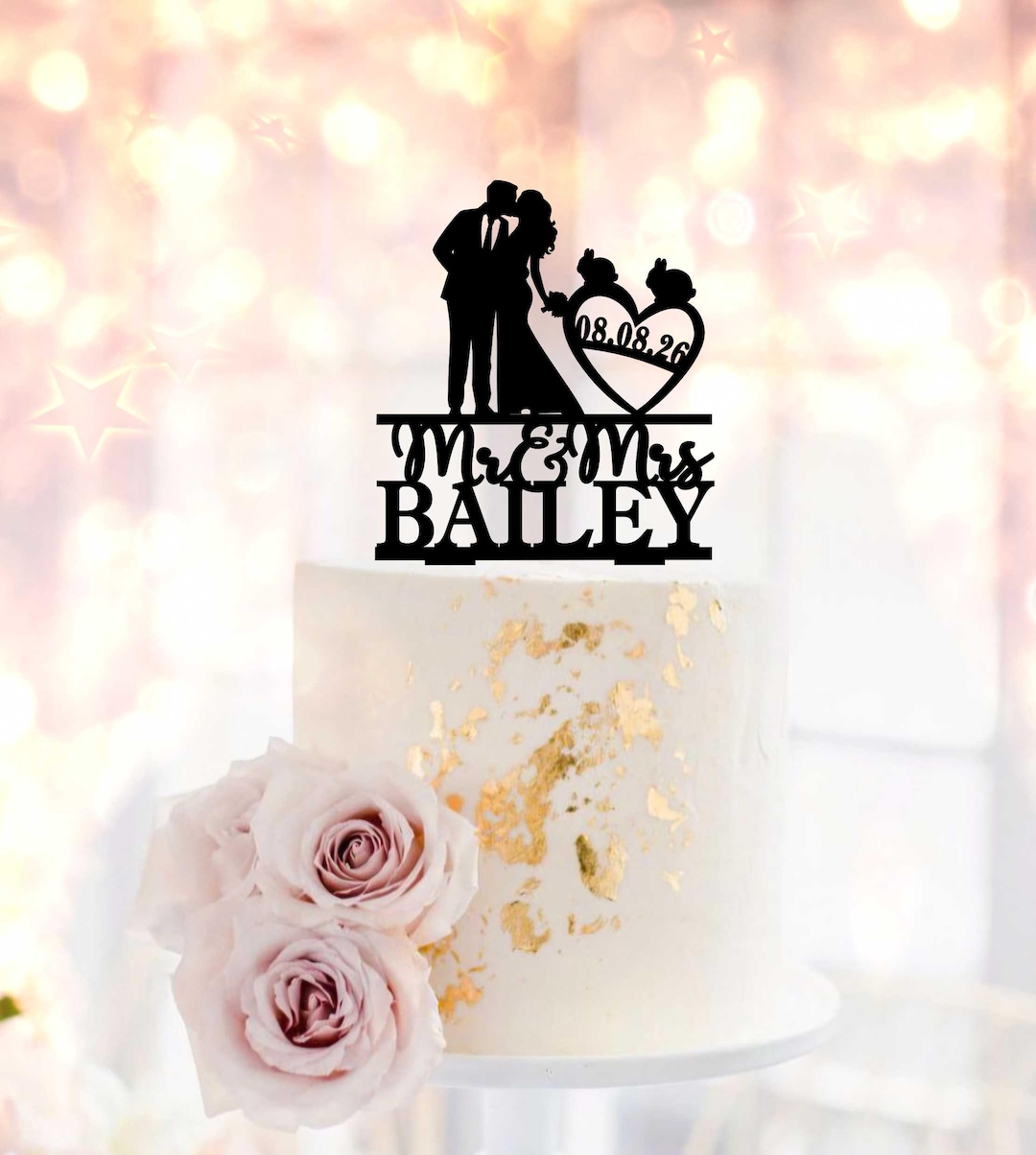 Couple With Rabbit Wedding Cake Topper and Date, Bunny Cake Toppers ...