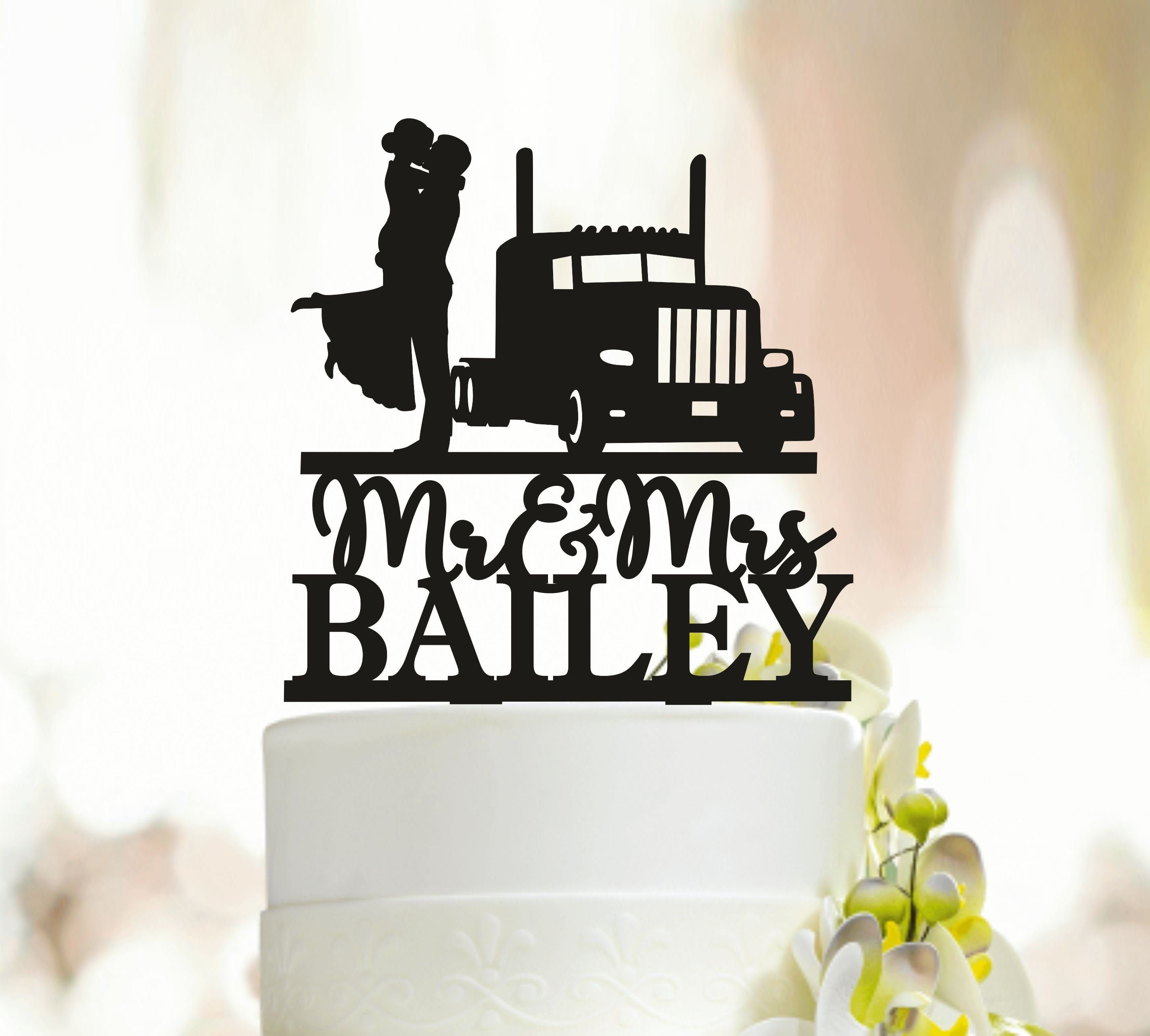 Trucker Wedding Cake Topper, Mr and Mrs Cake Topper, Truckers Cake ...