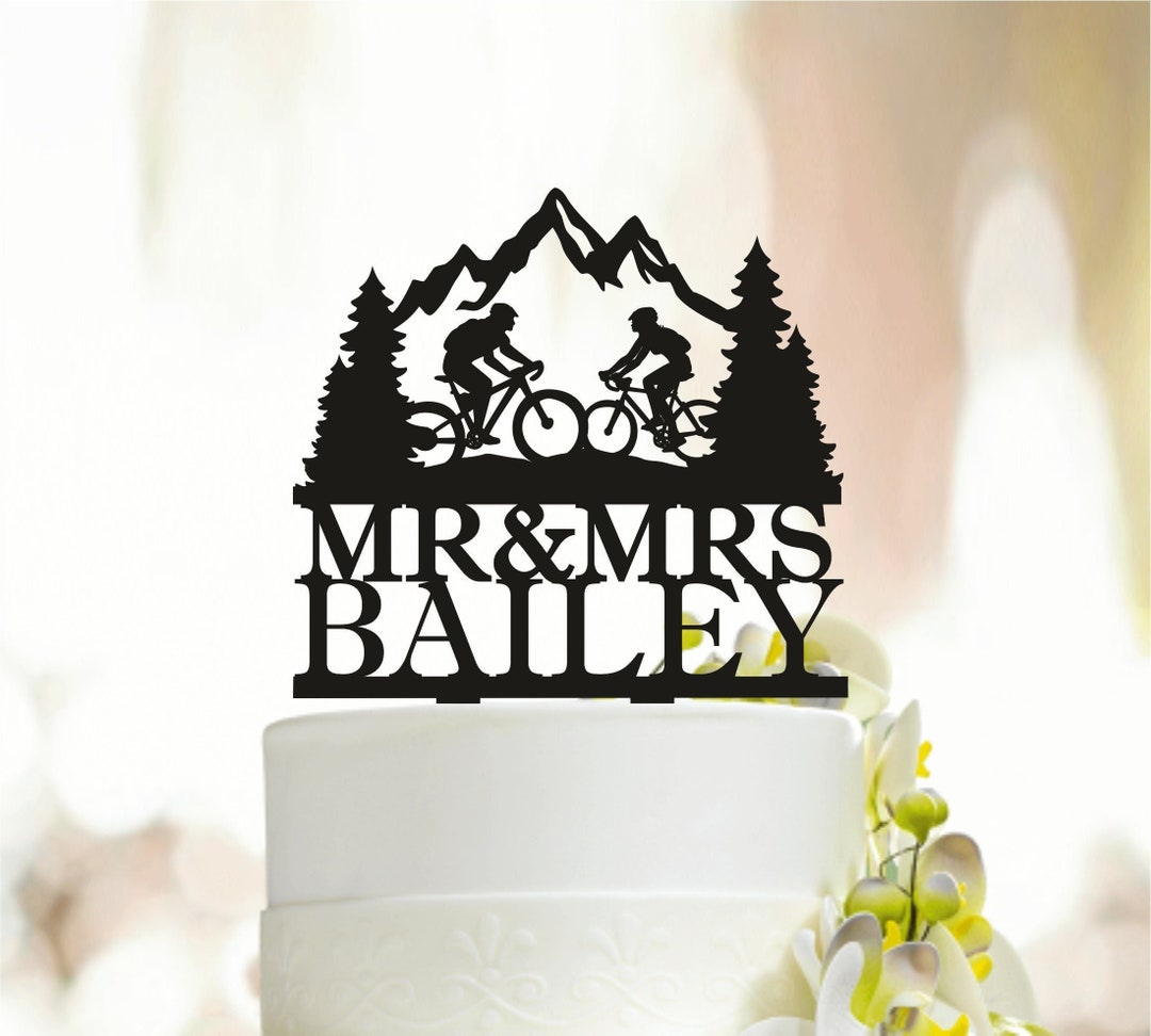 Mountain Bike Wedding Cake Topper, Bride & Groom Mountain Biking Cake ...